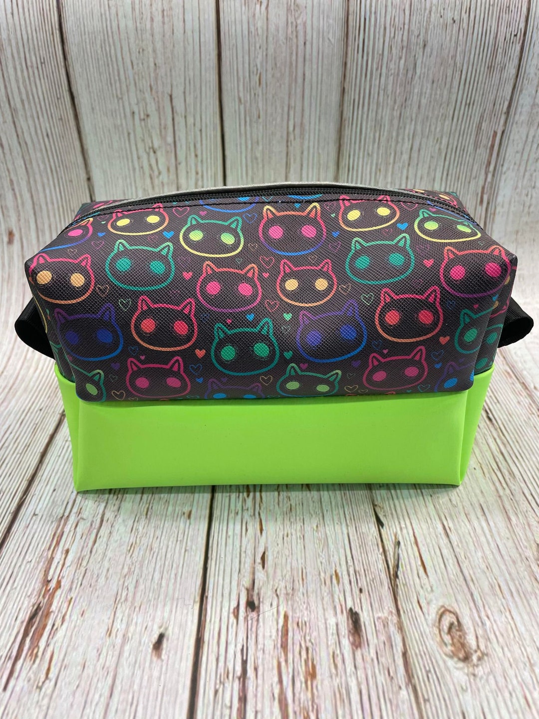 Boxy Faux Leather Travel Bag | Halloween Colorful Cat Print - Etsy