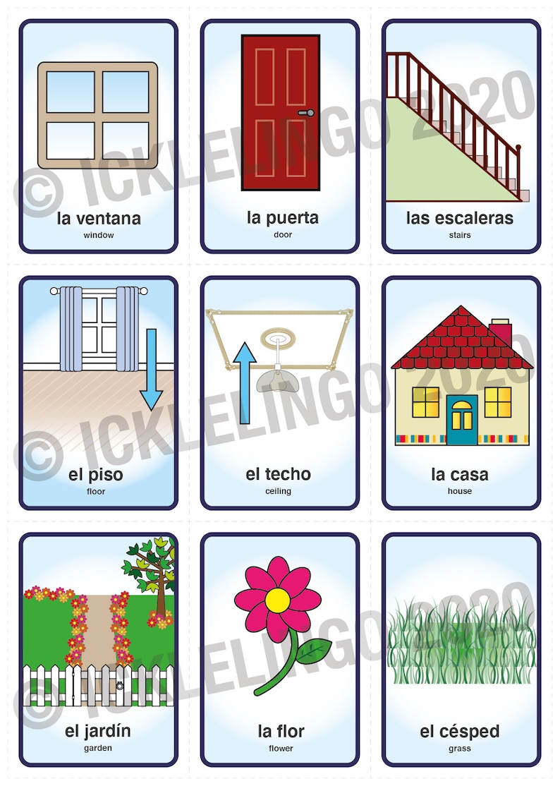 SPANISH Flash Cards, Household, Instant Download - Etsy