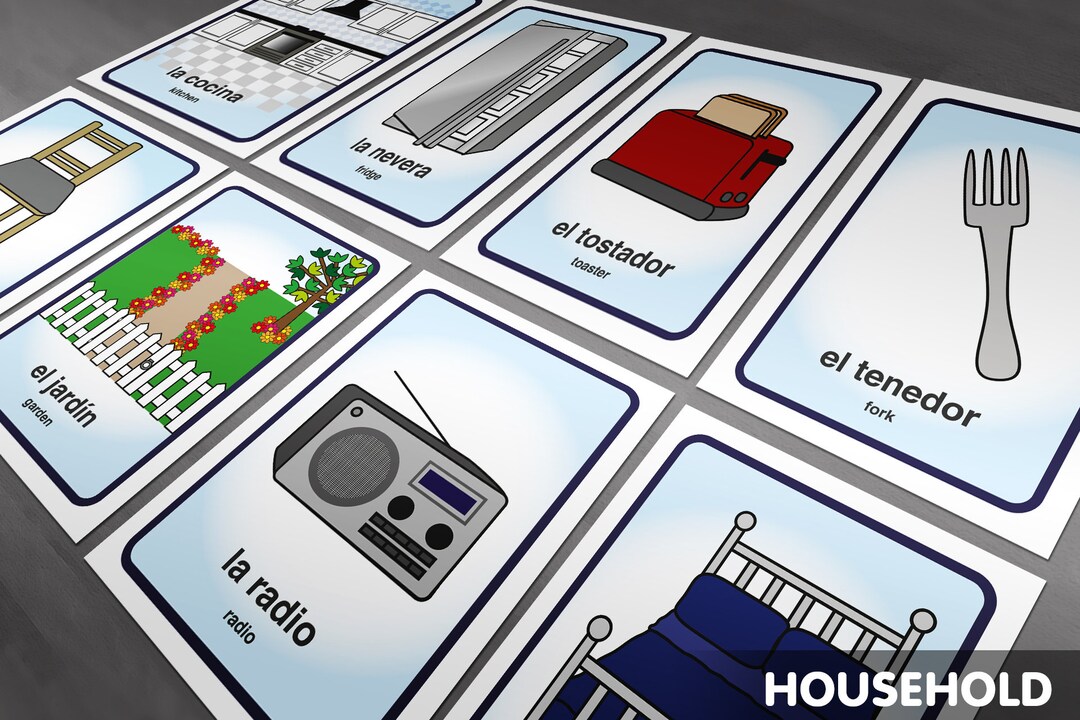 SPANISH Flash Cards, Household, Instant Download - Etsy