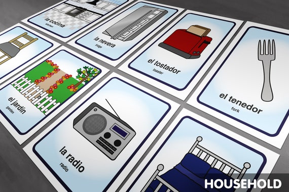 SPANISH Flash Cards Household Instant Download - Etsy