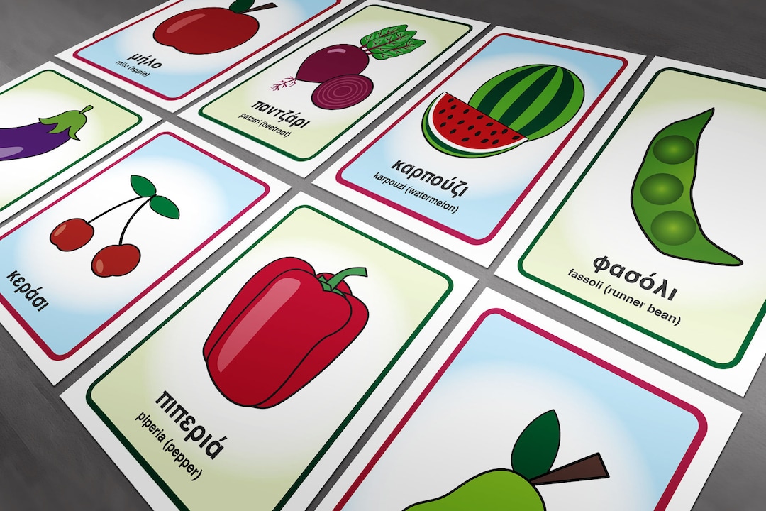GREEK Flash Cards, Fruit & Veg, Instant Download - Etsy