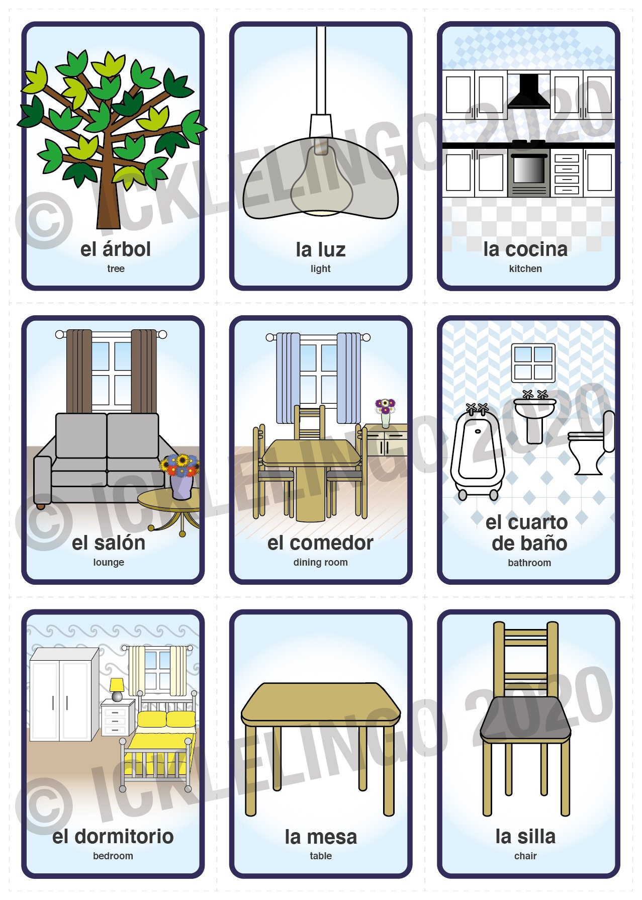 SPANISH Flash Cards, Household, Instant Download - Etsy