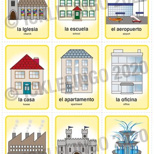 SPANISH Flash Cards, Around Town, Instant Download - Etsy