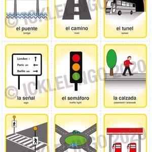 SPANISH Flash Cards, Around Town, Instant Download - Etsy