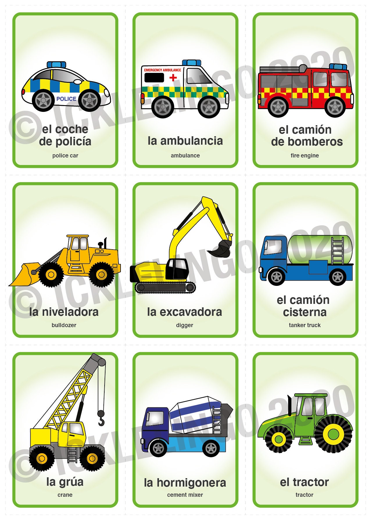 SPANISH Flash Cards, Transport, Instant Download - Etsy