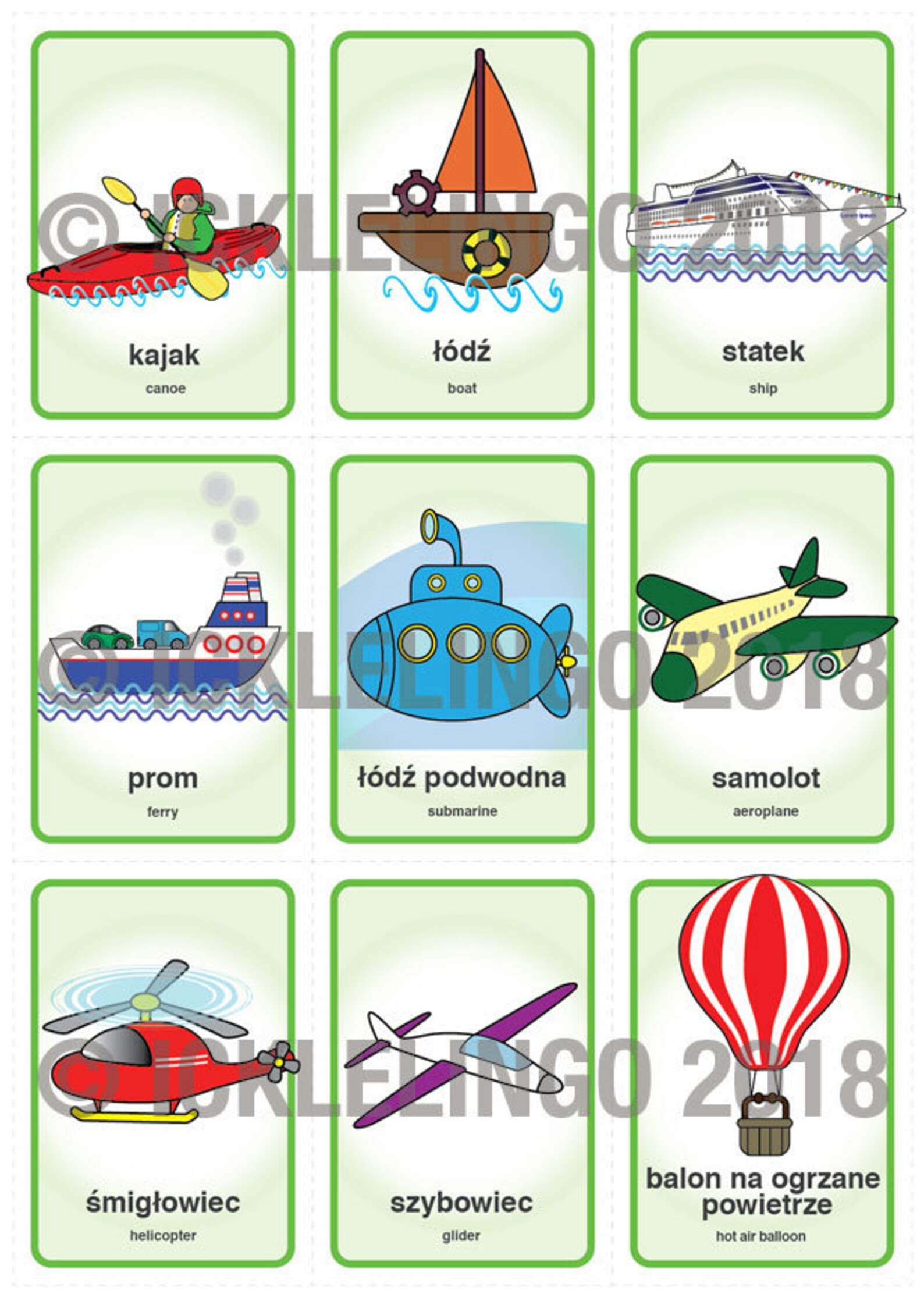 POLISH Flash Cards, Transport, Instant Download - Etsy UK