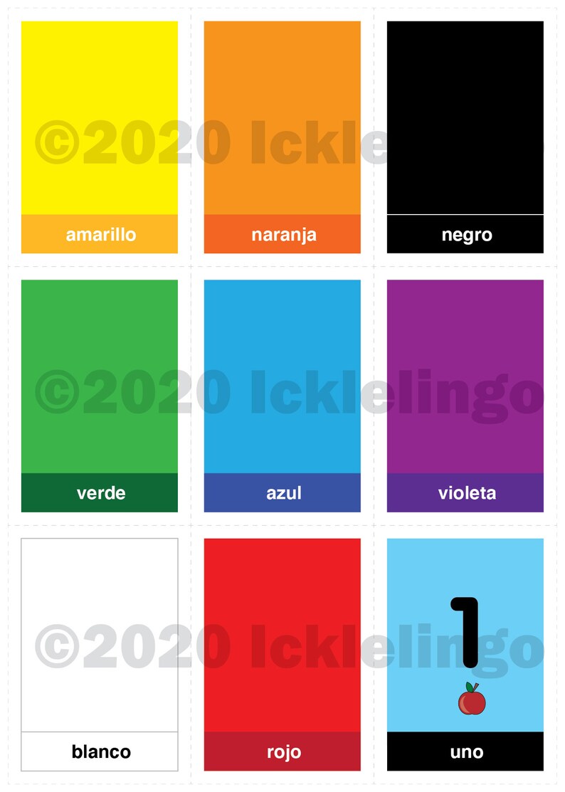 SPANISH Flash Cards, Instant Download - Etsy