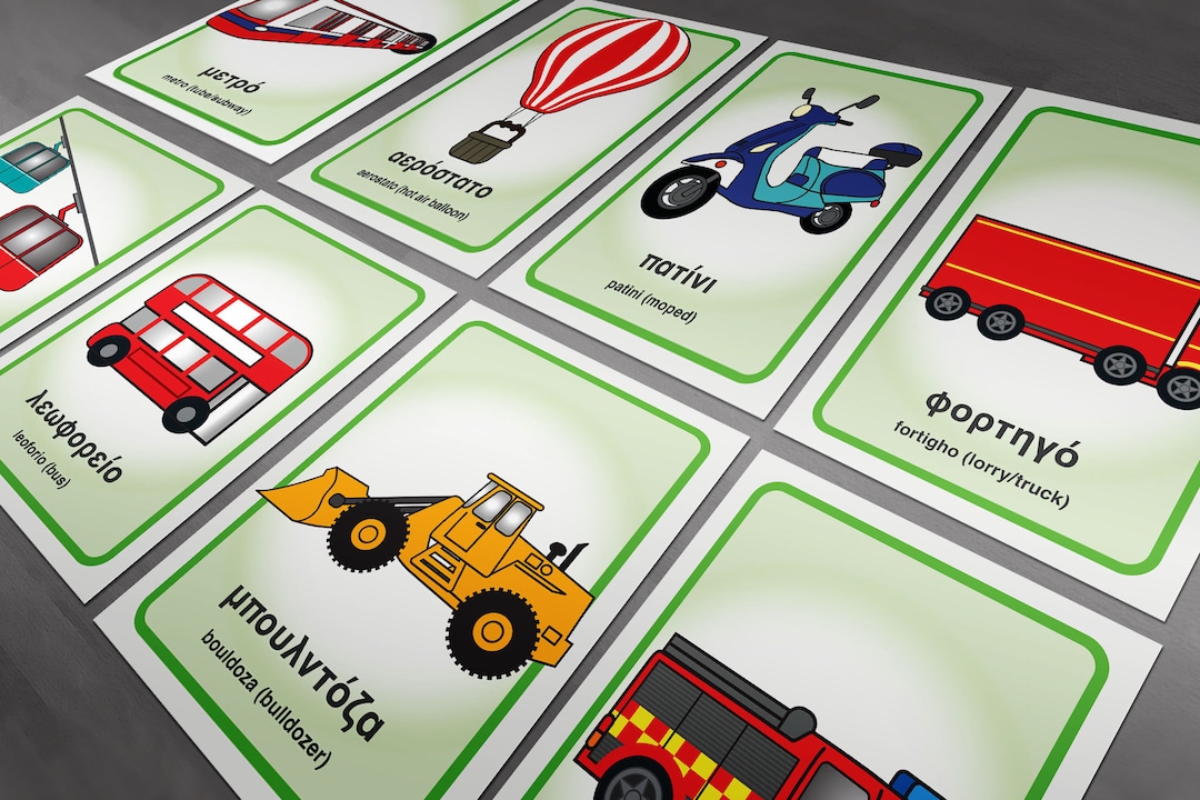 GREEK Flash Cards, Transport, Instant Download - Etsy
