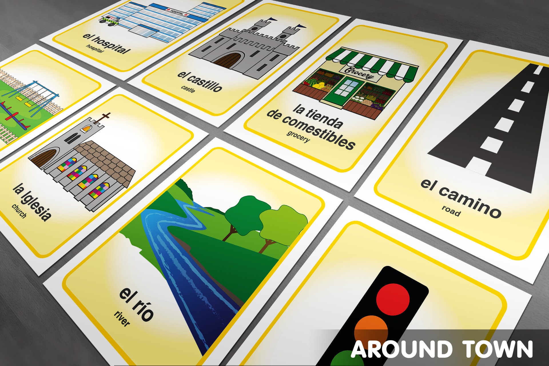 SPANISH Flash Cards, Around Town, Instant Download - Etsy
