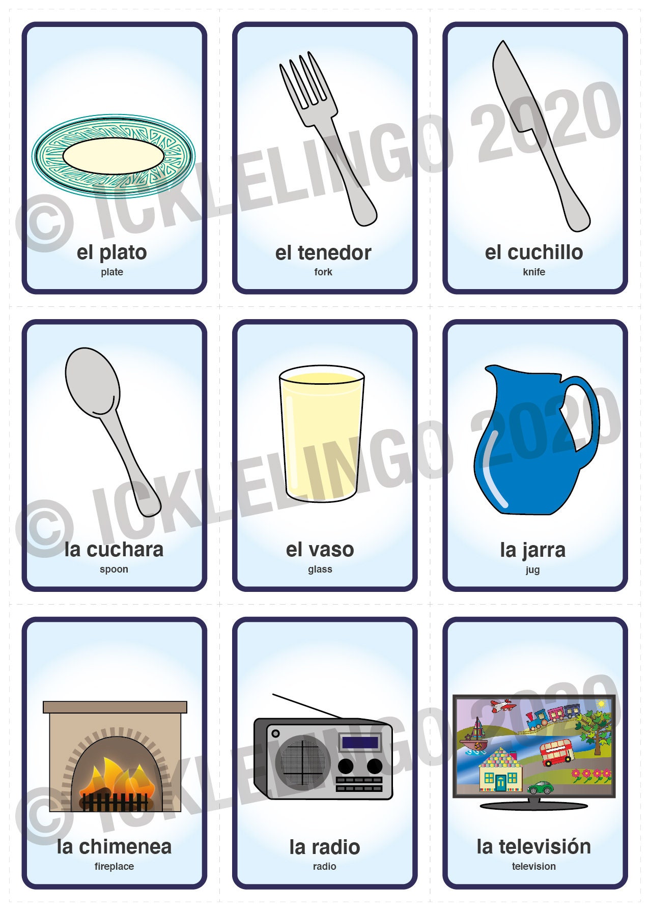 SPANISH Flash Cards, Household, Instant Download - Etsy