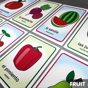 SPANISH Flash Cards, Fruit & Veg, Instant Download - Etsy