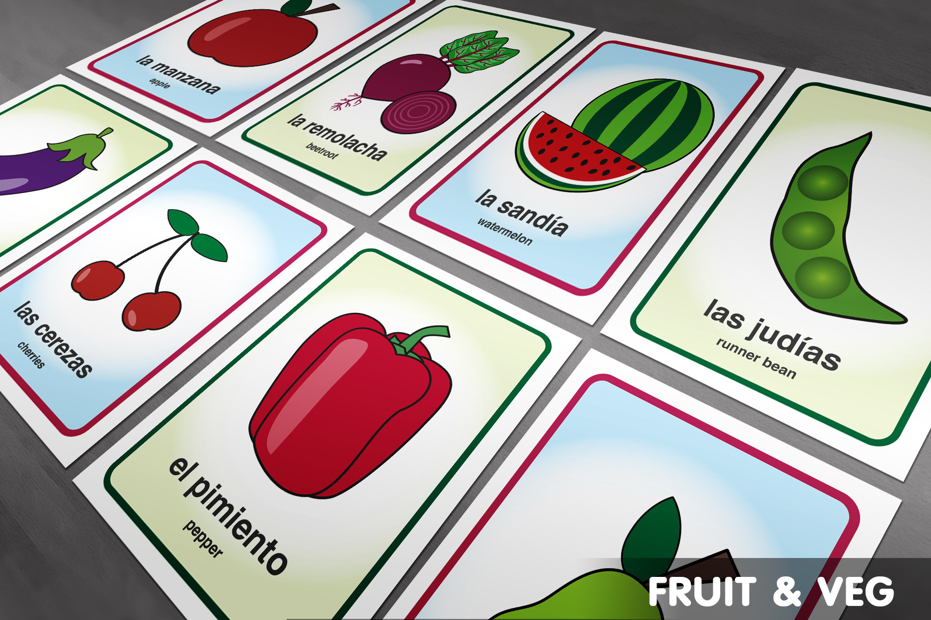 SPANISH Flash Cards, Fruit & Veg, Instant Download - Etsy