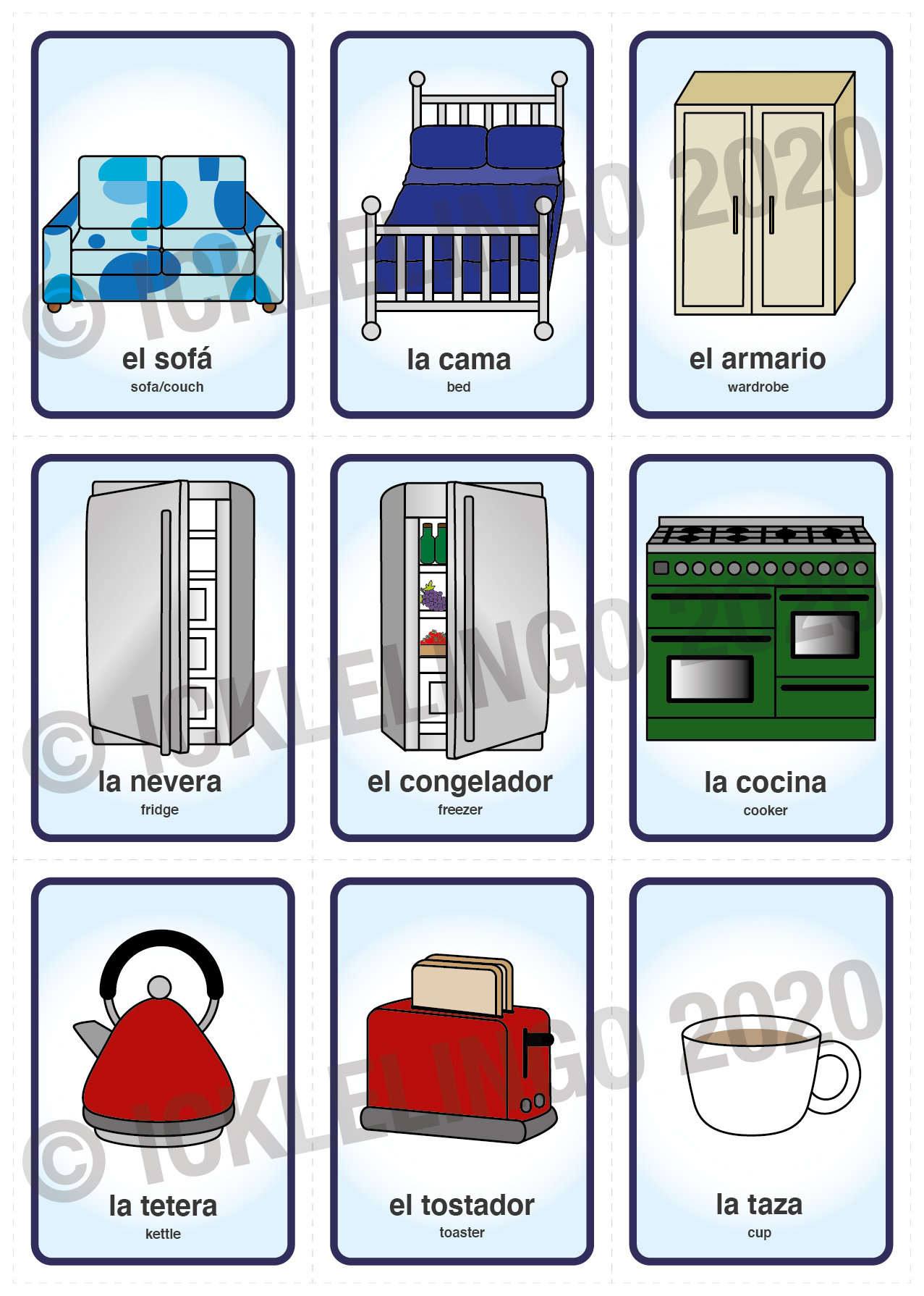 SPANISH Flash Cards, Household, Instant Download - Etsy