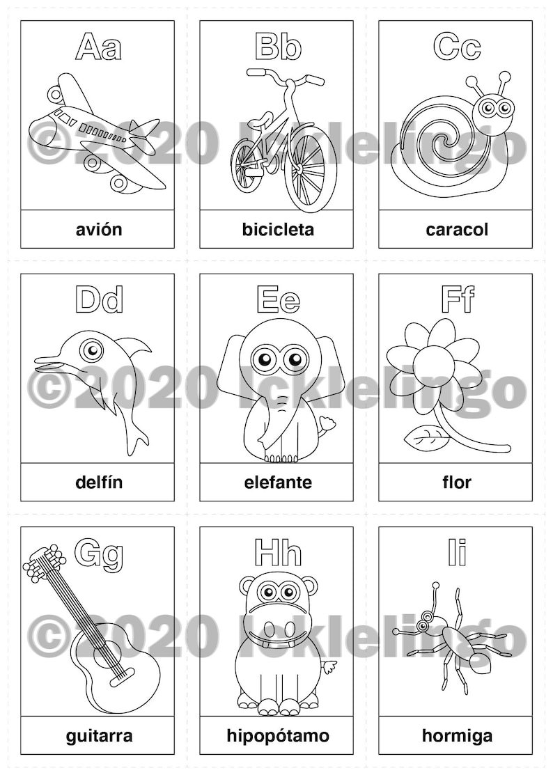 SPANISH Flash Cards, Colour In, Instant Download - Etsy