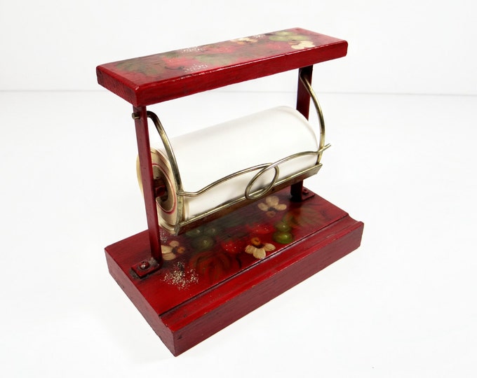Vintage Paper Roll Dispenser - Wooden Tole Painted - Grocery List, Memo ...