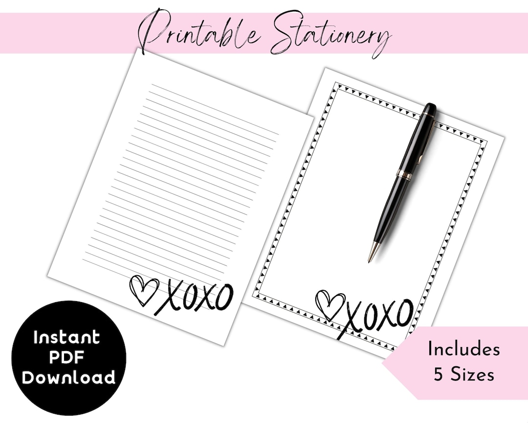 PRINTABLE Hug and Kisses Xoxo Stationery Instant PDF Download Black and ...