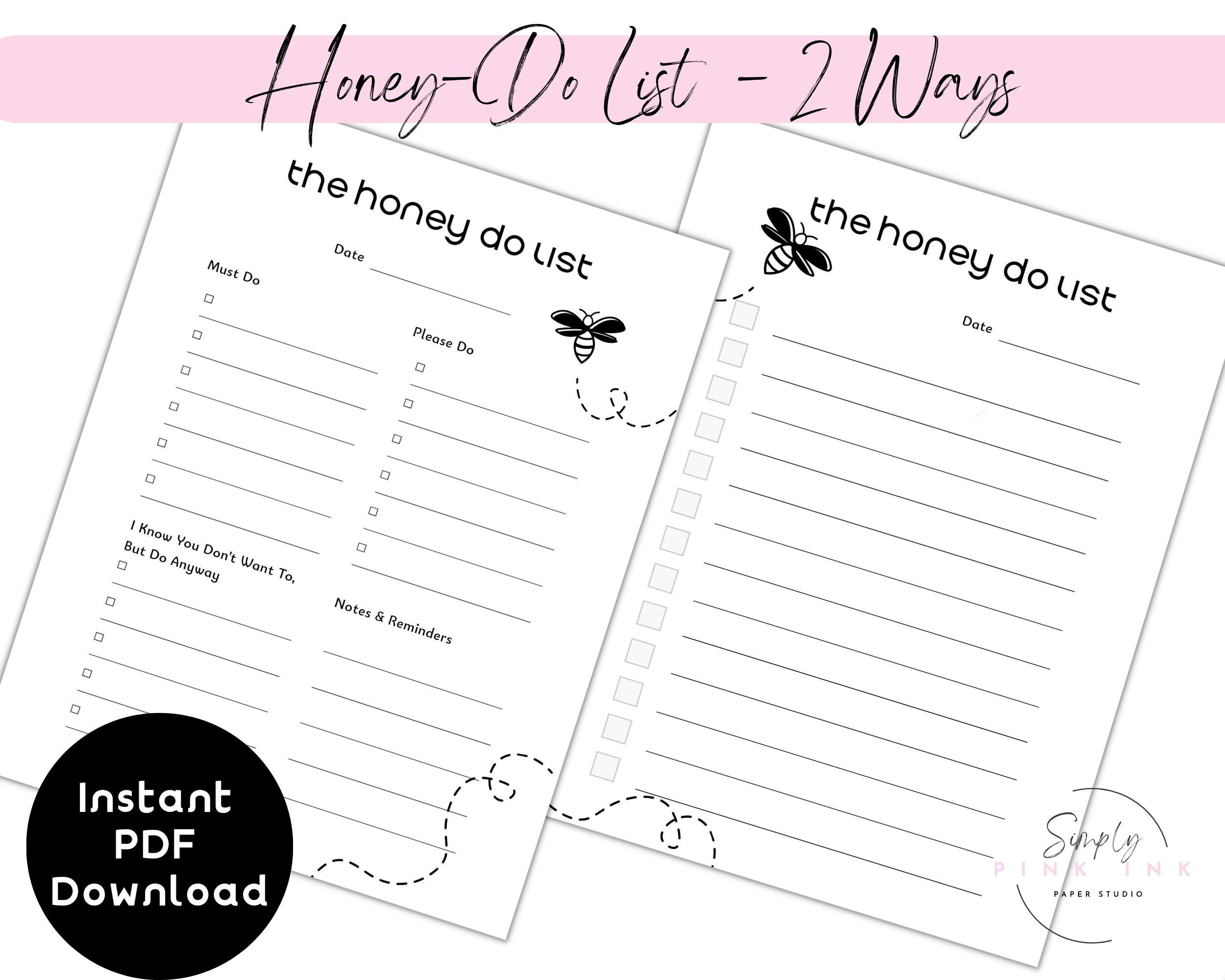 PRINTABLE Honey Do List Instant PDF Download Checklist US Letter, A4 ...