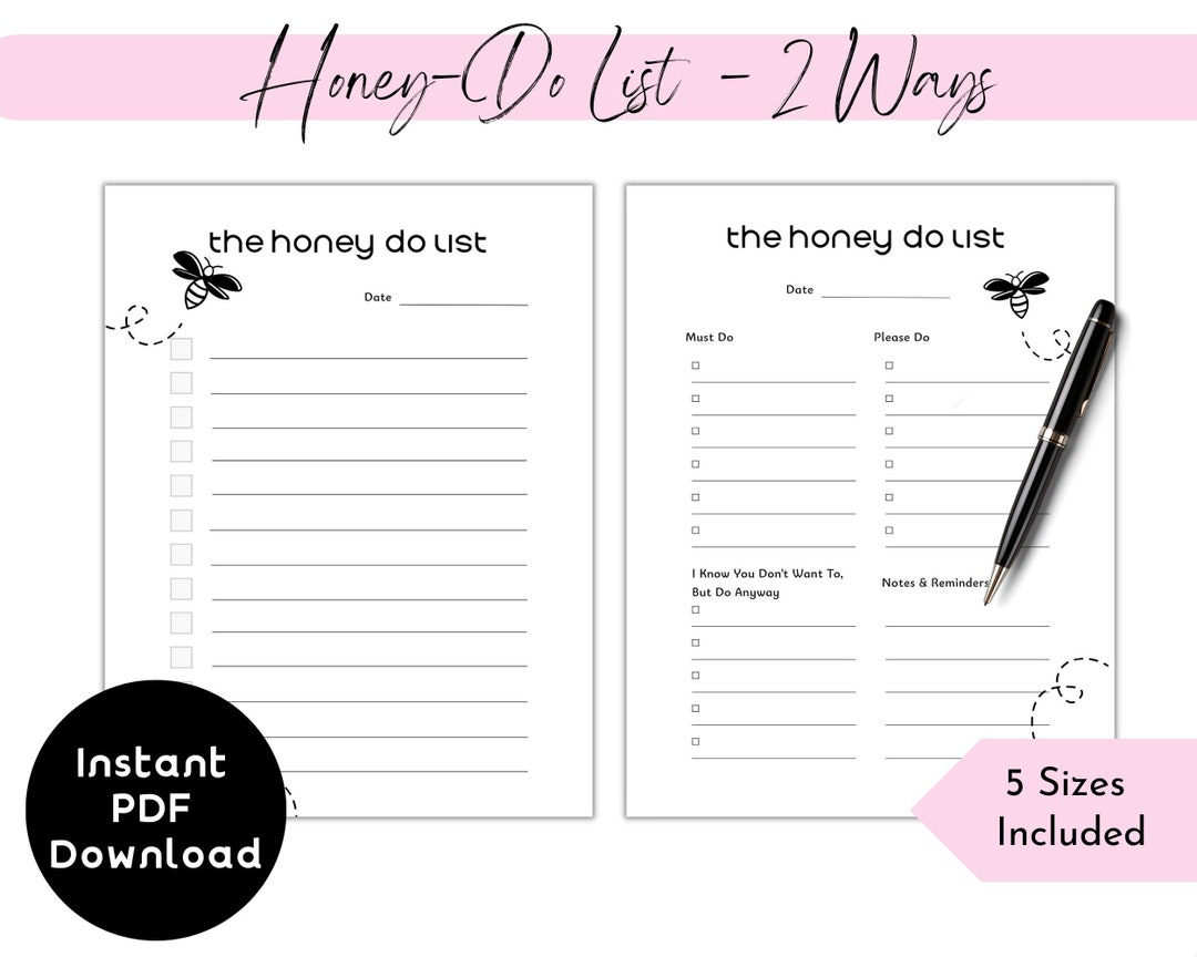 PRINTABLE Honey Do List Instant PDF Download Checklist US Letter, A4 ...