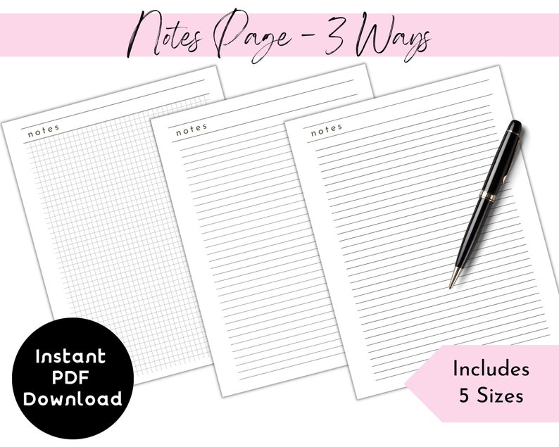 PRINTABLE Minimal Notes Pages Three Ways Instant PDF Download Lined ...