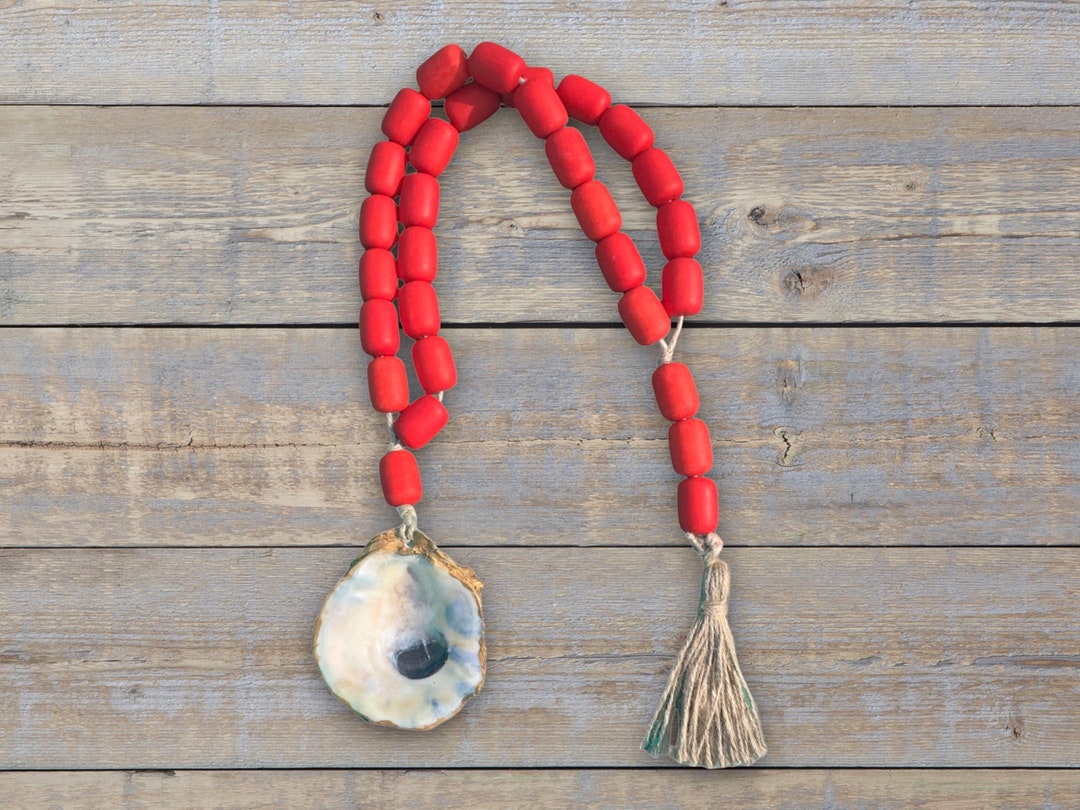 Oyster Shell, Blessing Beads, Coastal Decor, Wood Beads, Vintage Beads ...