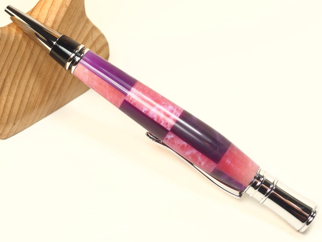 Checkered Acrylic Pen in Pink and Purple With Chrome Setting - Etsy