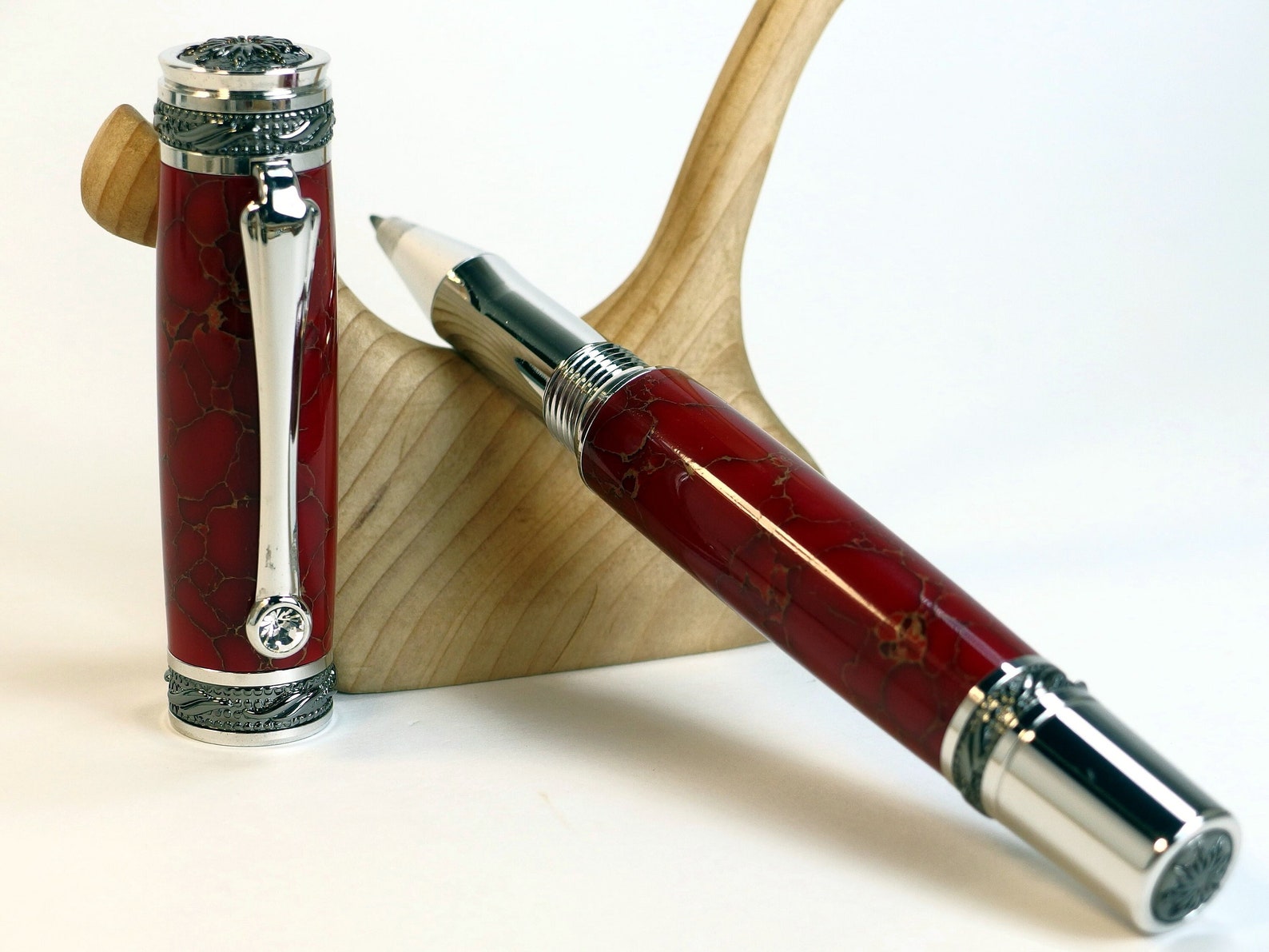 Marbled Red Pen With Gold in Black Titanium and Rhodium - Etsy