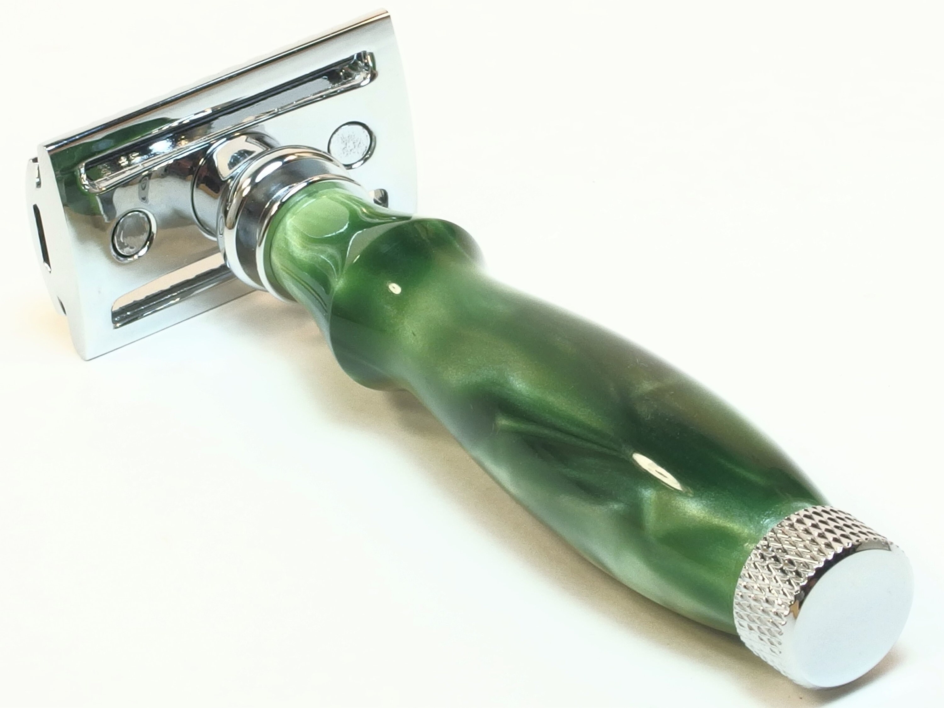 Ergonomic double edge safety razor handle in swirling green | Etsy