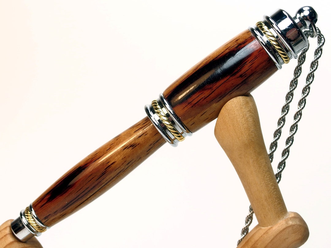 Wood Necklace Pen Features Bubinga in a Chrome and Gold Setting - Etsy