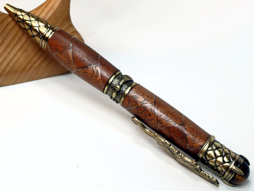 Dragon Scale Pen in Mahogany and Aluminum With an Antique Brass Dragon ...