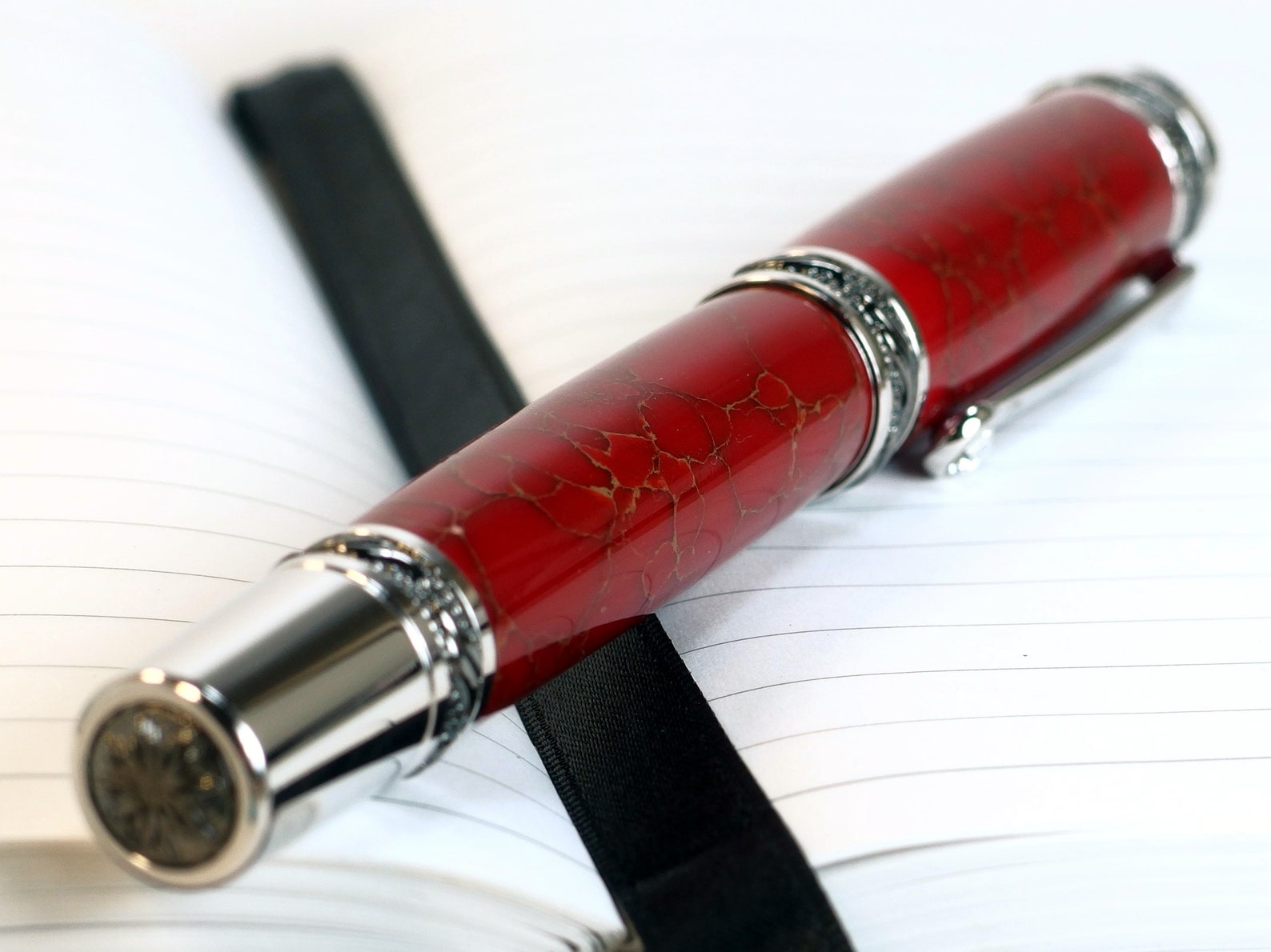 Marbled Red Pen With Gold in Black Titanium and Rhodium - Etsy