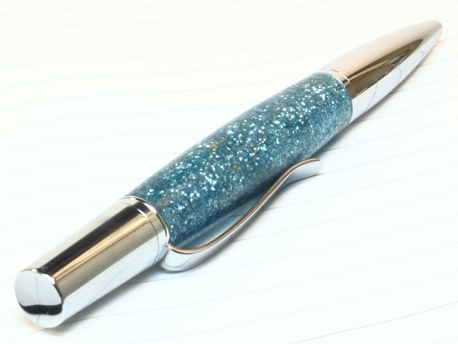 Blue glitter pen in chrome setting | Etsy