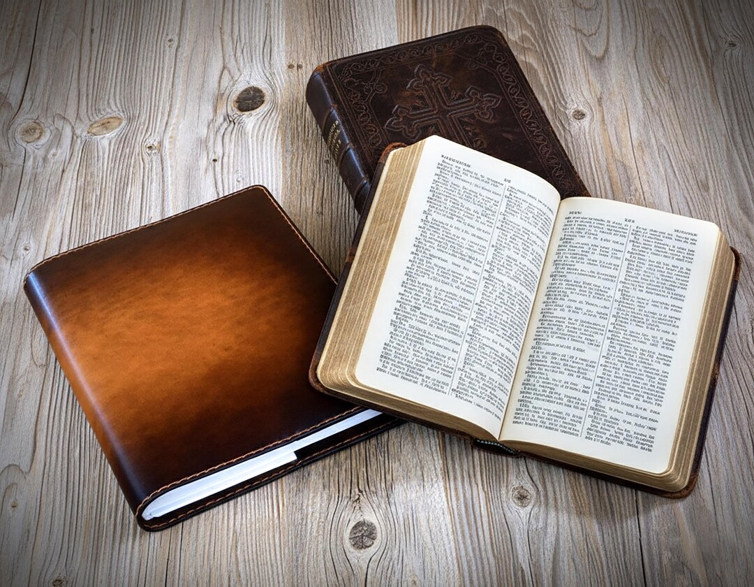 Leather Bible Cover, Refillable Wrap KJV Bible Holder, Custom Fit ...
