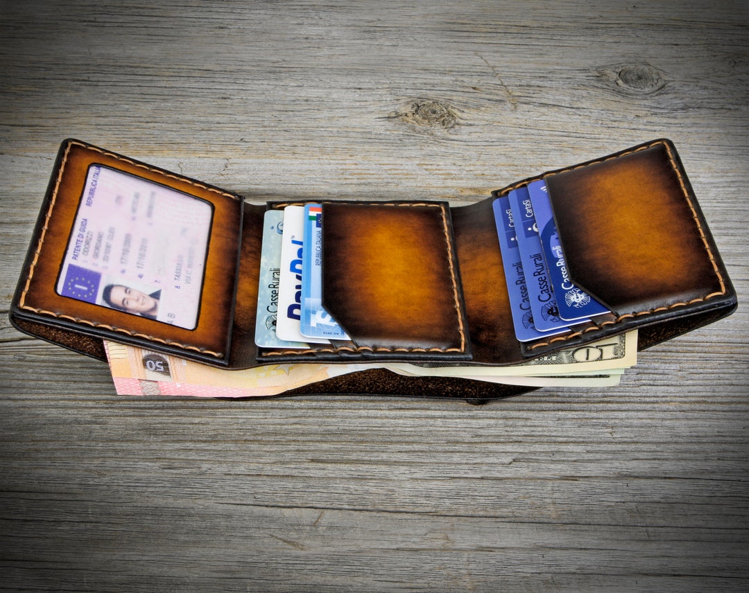 Vertical Trifold Leather Wallet - Genuine Leather Wallet - Vertical Men ...