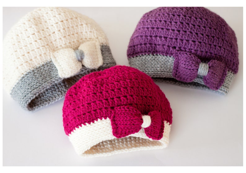 Crochet Pattern - Bow Hat , Slightly Slouchy Crochet Hat, Baby to Adult ...