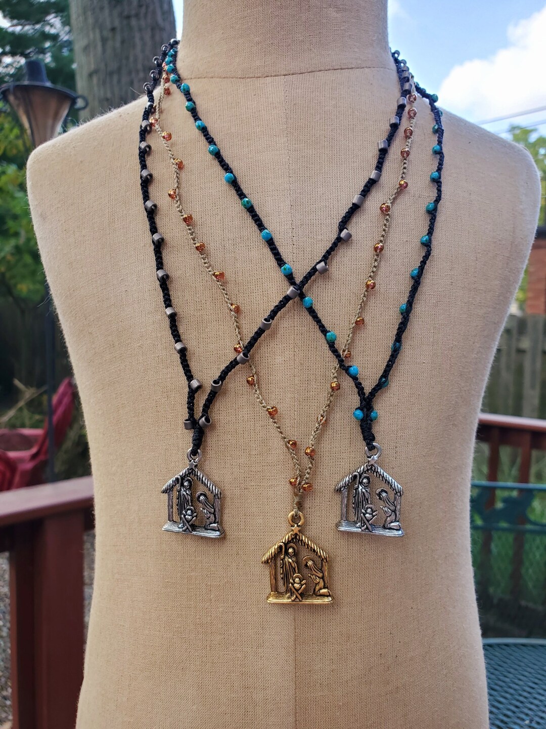 Nativity Necklace, Christmas Necklace, Crochet Beaded Holiday Necklace ...