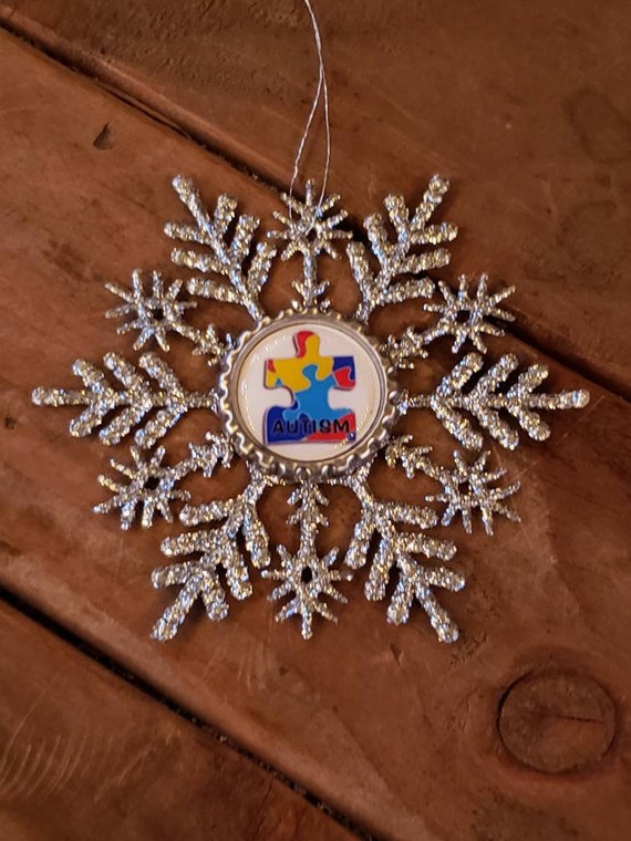 Autism Awareness Themed Silver Glitter Snowflake Ornament | Etsy