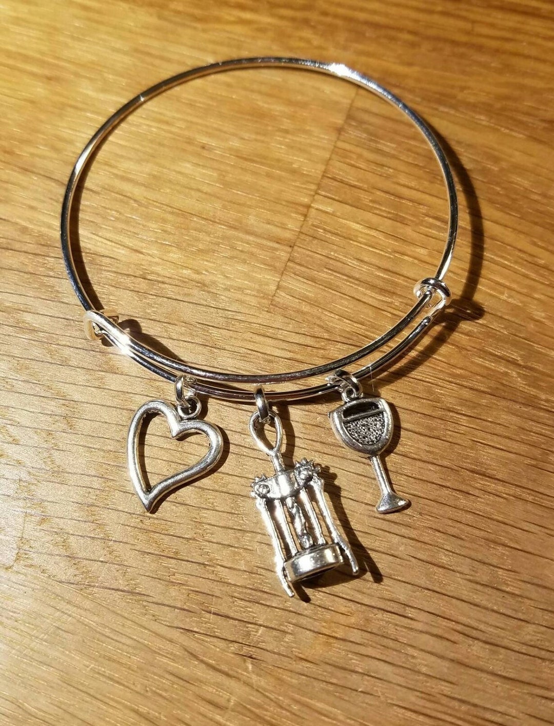 Wine Love Themed Silvertone Charms on Expandable Charm - Etsy