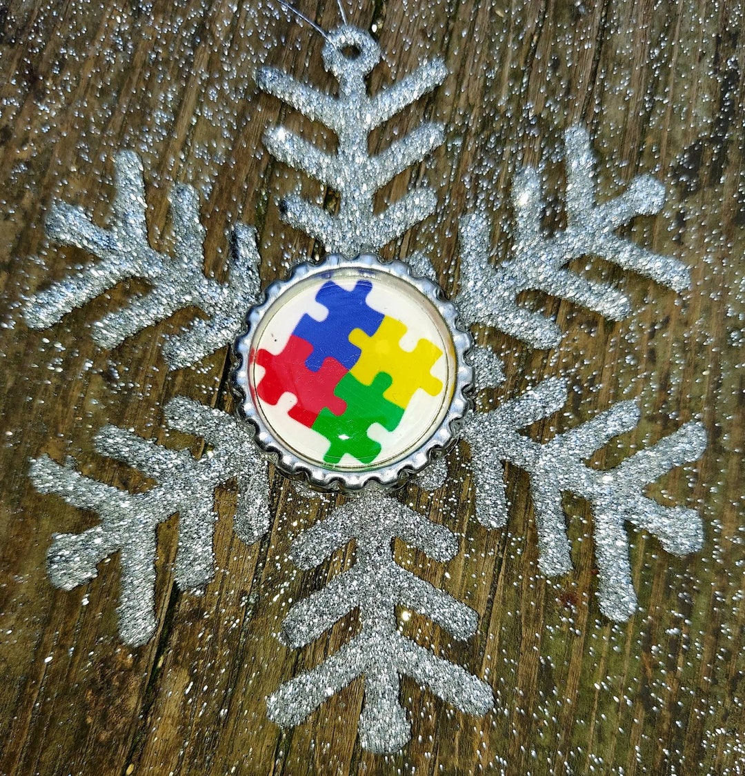 Autism Awareness Puzzle Pieces Themed Silver Glitter Snowflake - Etsy