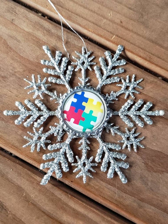 Autism Awareness Puzzle Pieces Themed Silver Glitter Snowflake | Etsy