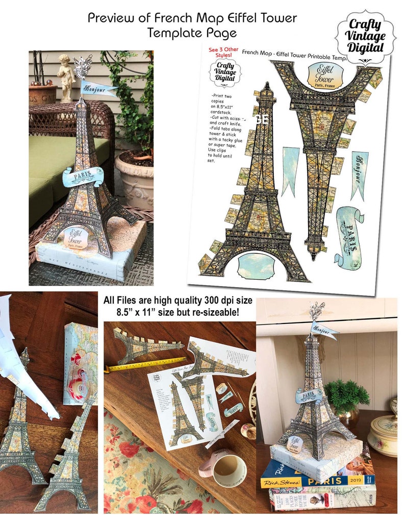 Eiffel Tower 4 Ways Digital Instant Download 4 Pattern 3D Templates ...