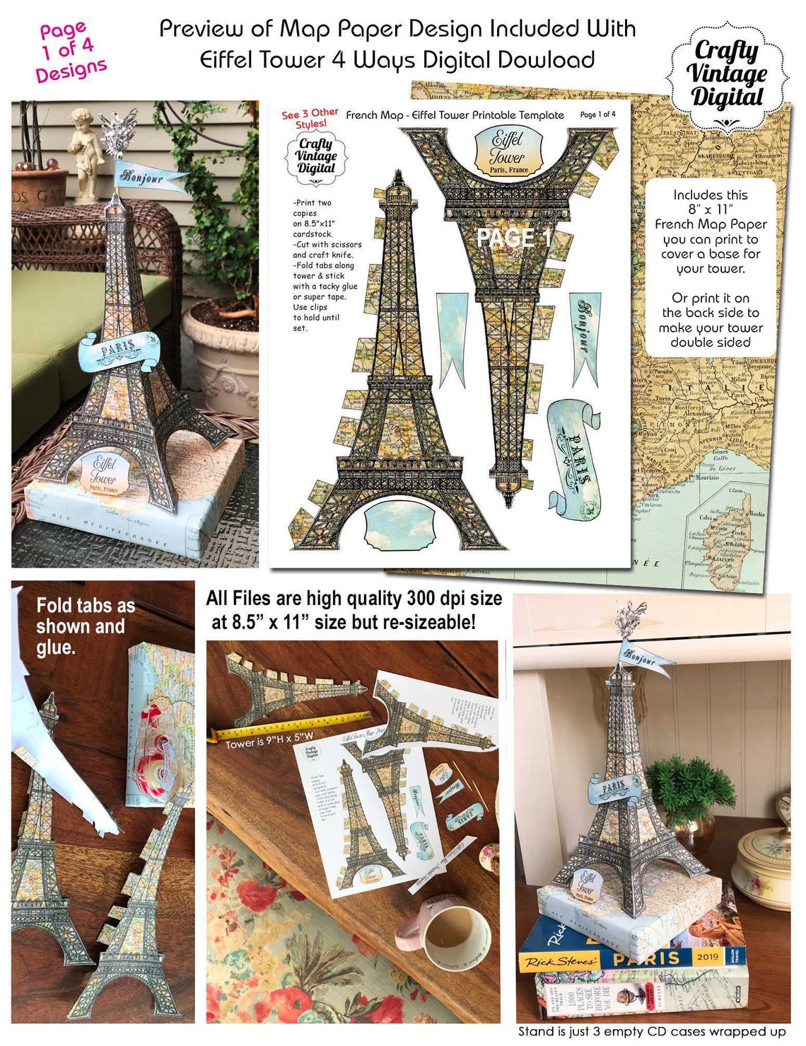 Eiffel Tower 4 Ways Digital Instant Download 4 Pattern 3D - Etsy