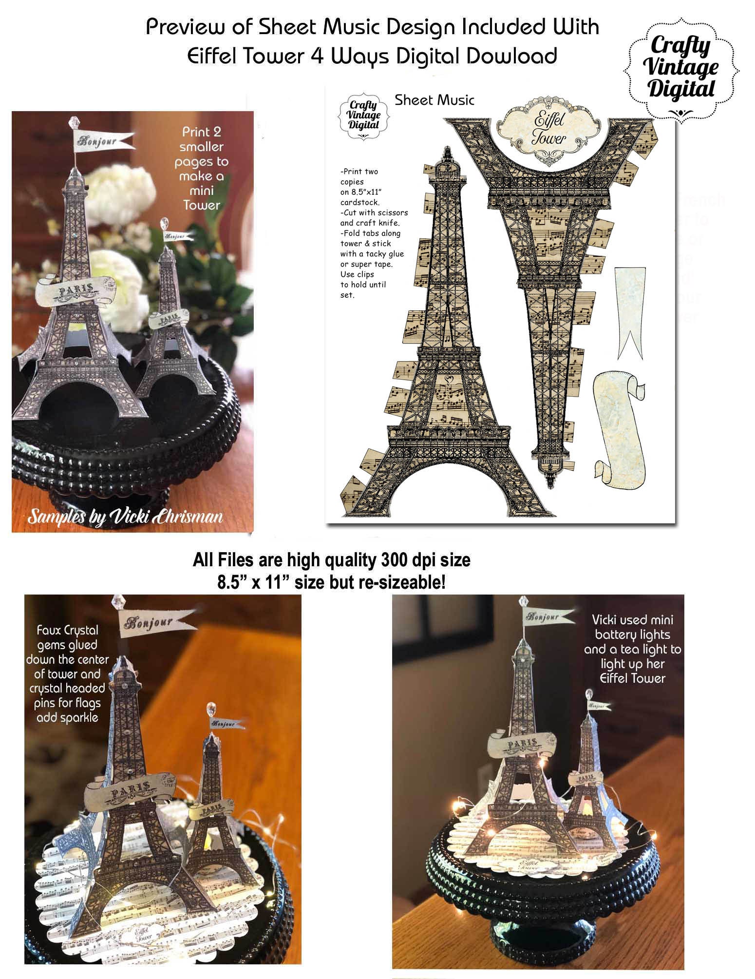 Eiffel Tower 4 Ways Digital Instant Download 4 Pattern 3D Templates ...