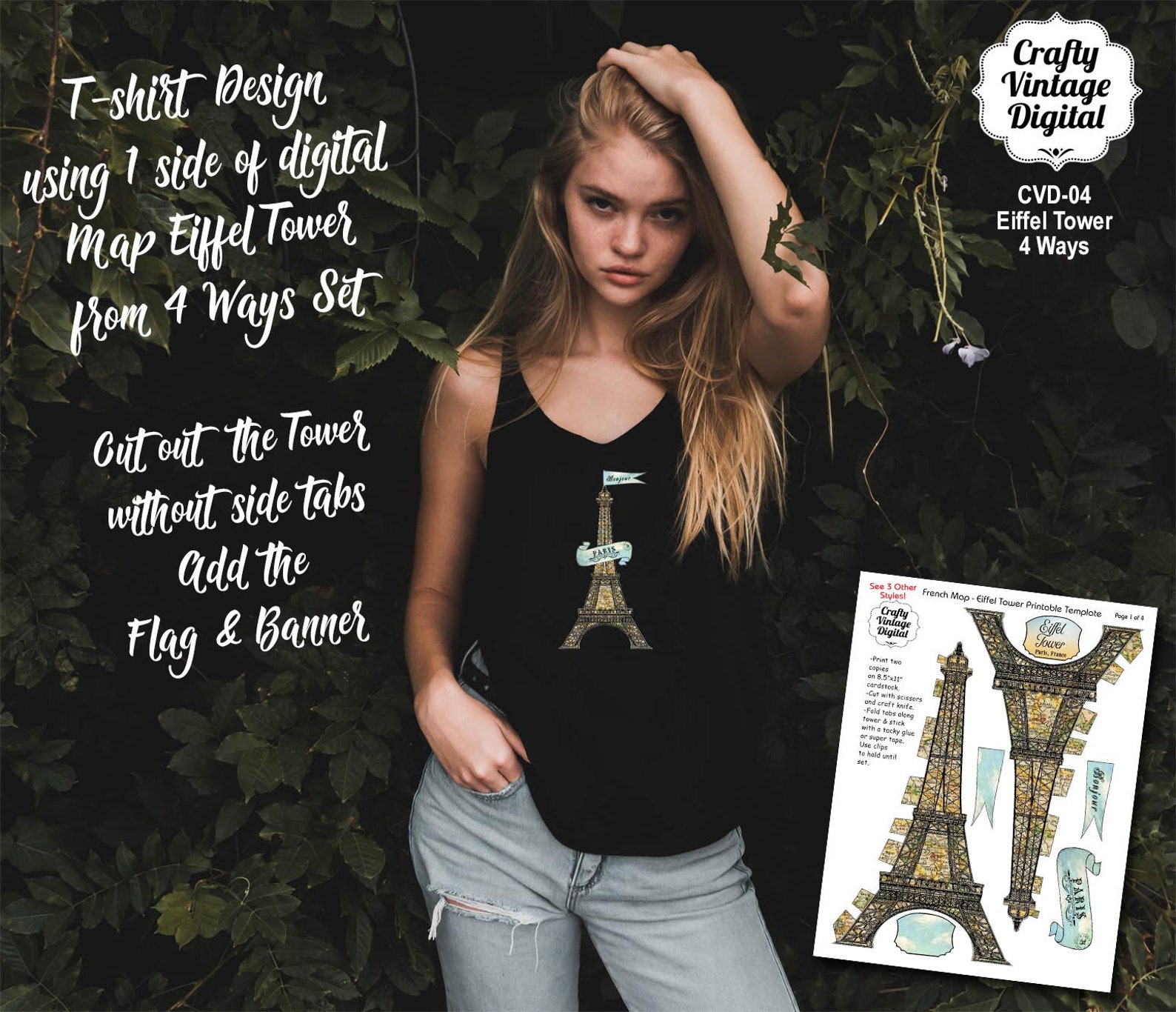 Eiffel Tower 4 Ways Digital Instant Download 4 Pattern 3D Templates ...