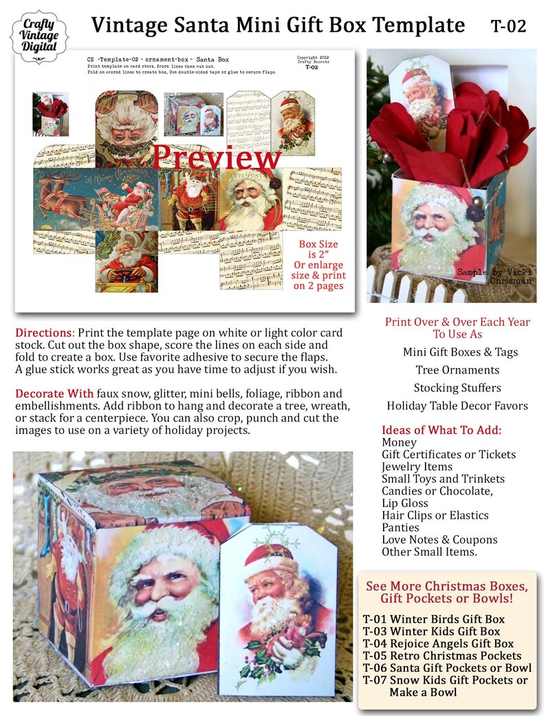 Vintage Santa Mini Gift Box Gift Box and Tag Digital Printable - Etsy