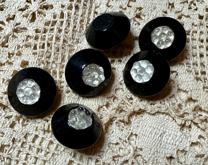 Vintage Black & Clear Crystal Buttons - One Missing Crystal - Set of 6 ...