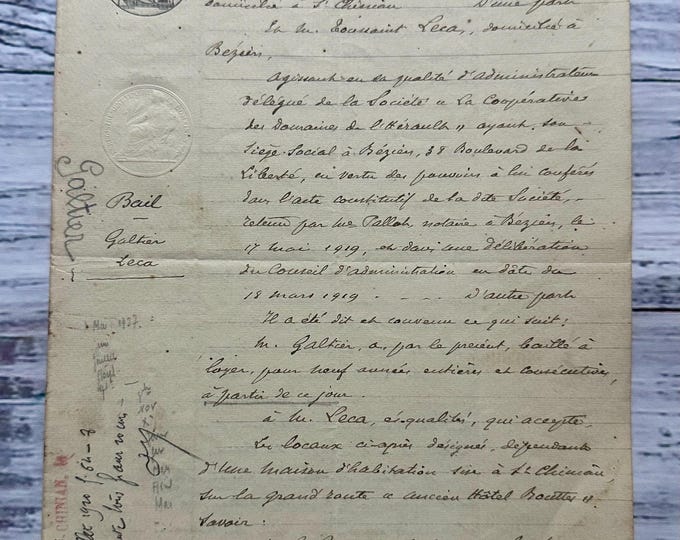 Authentic Antique 1912 French Folio Handwritten Document - Legal ...