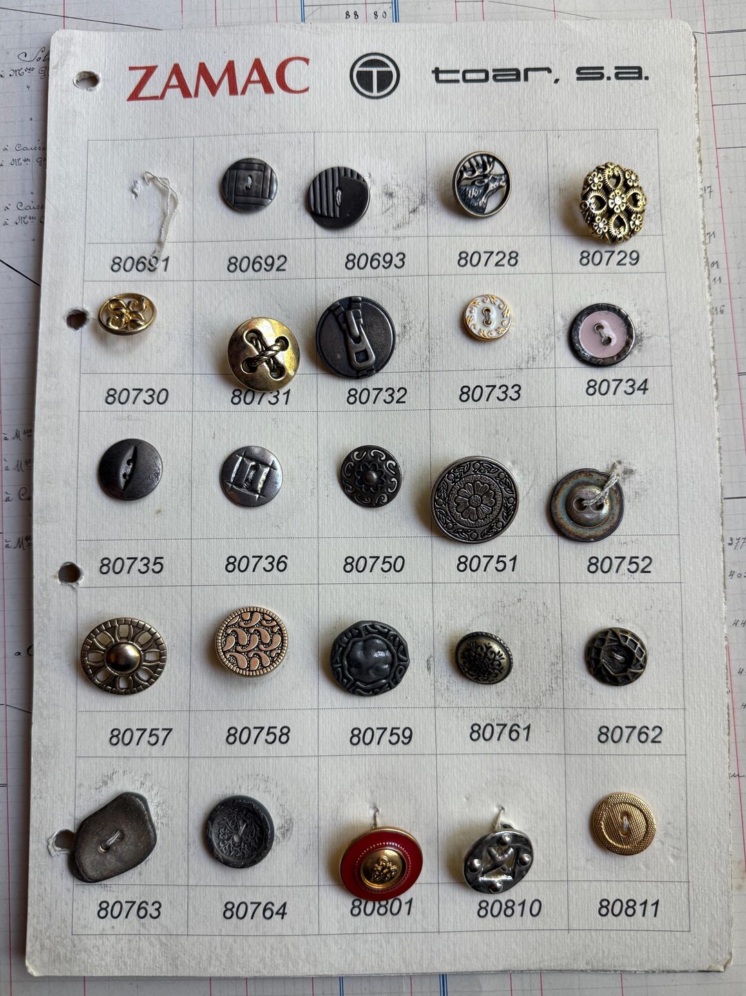 Authentic Vintage French Button Sampler Card - Metal Buttons From ...