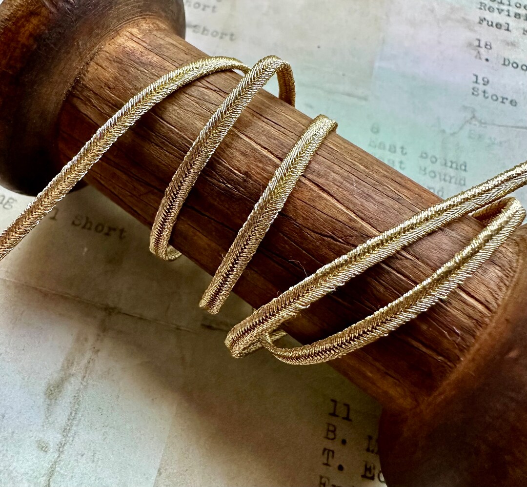 1/8” Dainty Vintage Metallic Gold Cord Trim - Metallic Wrapped Cotton ...