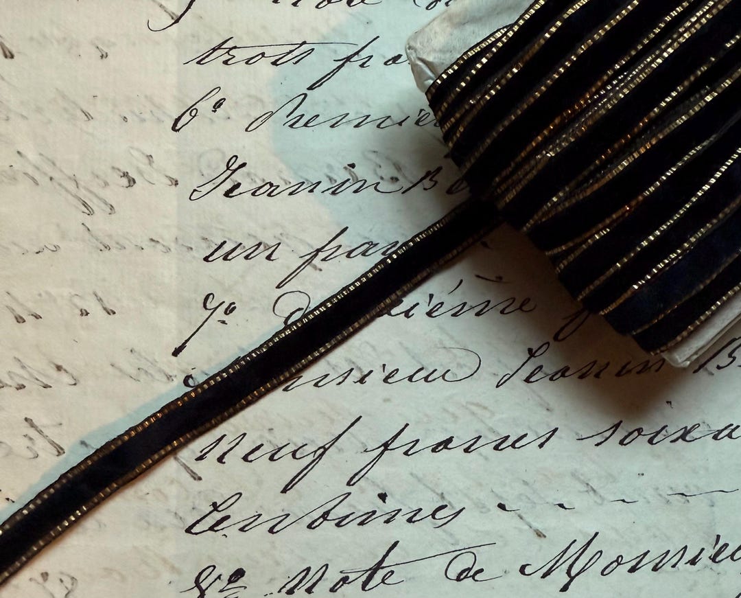 Antique Black Velvet Gold Metal Edging - Gorgeous Metallic Ribbon Trim ...