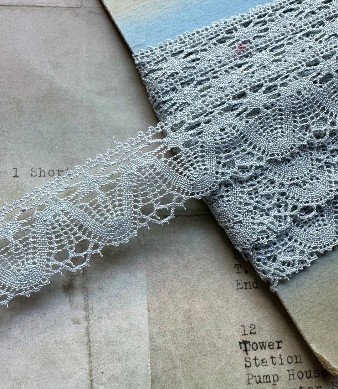 Vintage French Blue Delicate Soft Crochet Bobbin Lace Trim 1 Yard Made ...